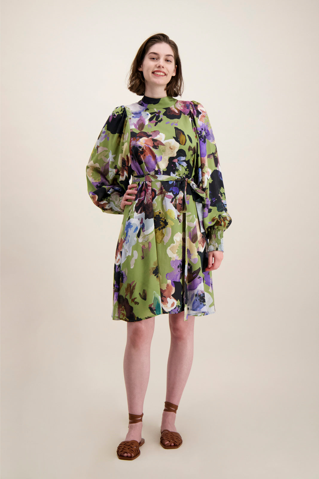 Kaiko Puff Dress, Olive Anemone – Miela